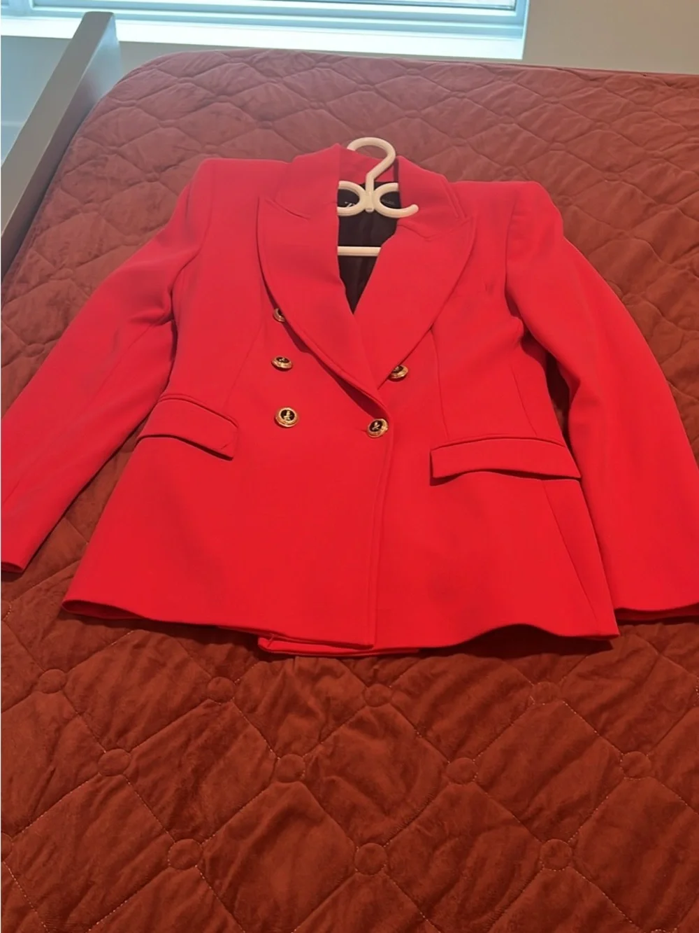 Zara | Jackets & Coats | Zara Bright Red Doublebreasted Blazer With ...